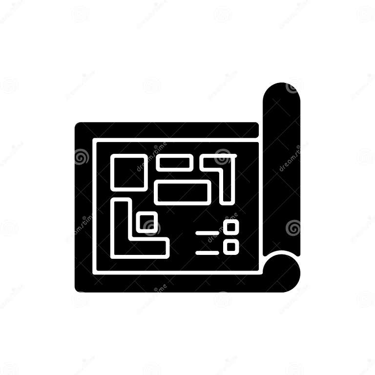 Blueprint black glyph icon stock vector. Illustration of paper - 186999978