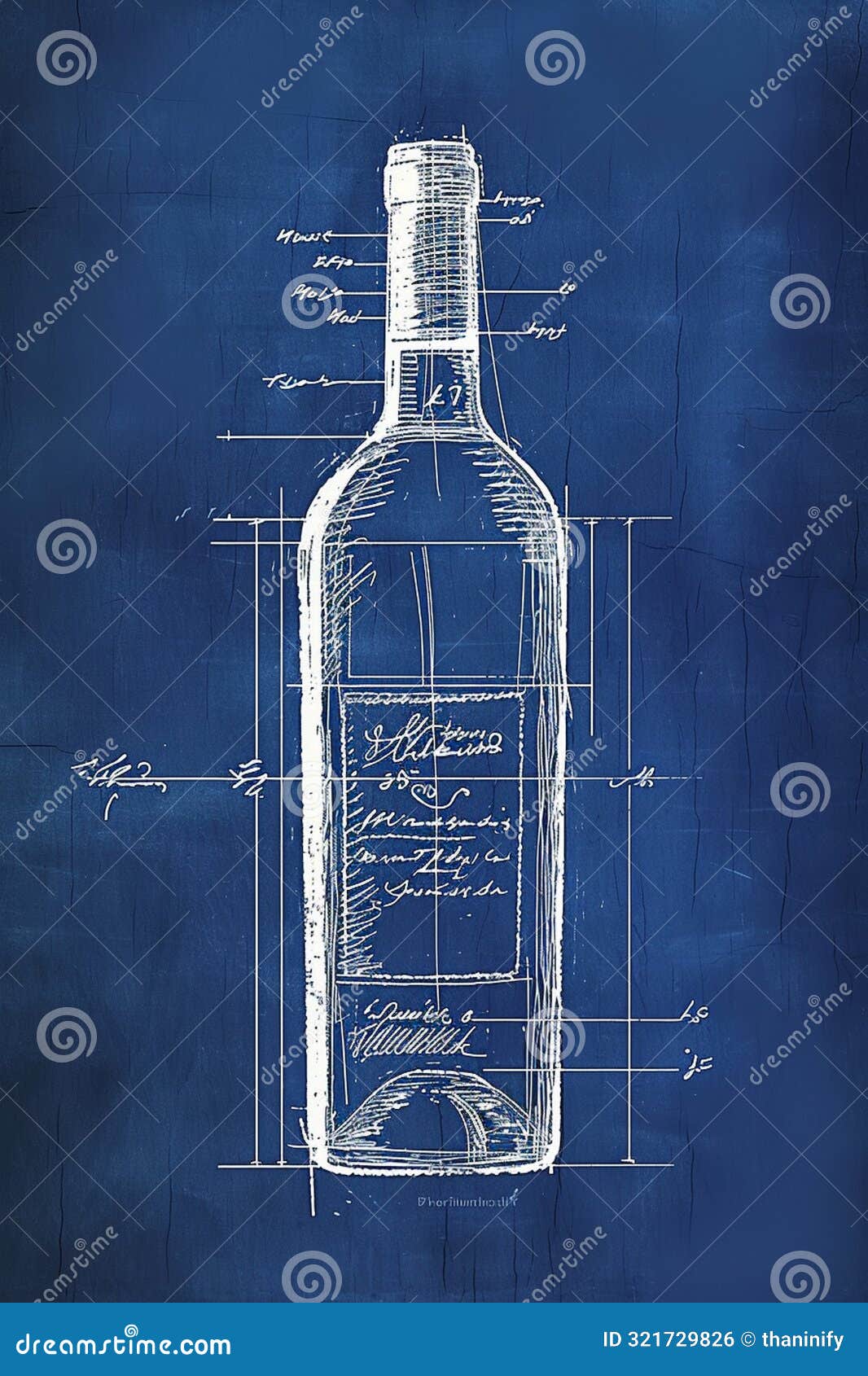 A Blueprint of a Bottle of Wine with a Blue Background Stock ...