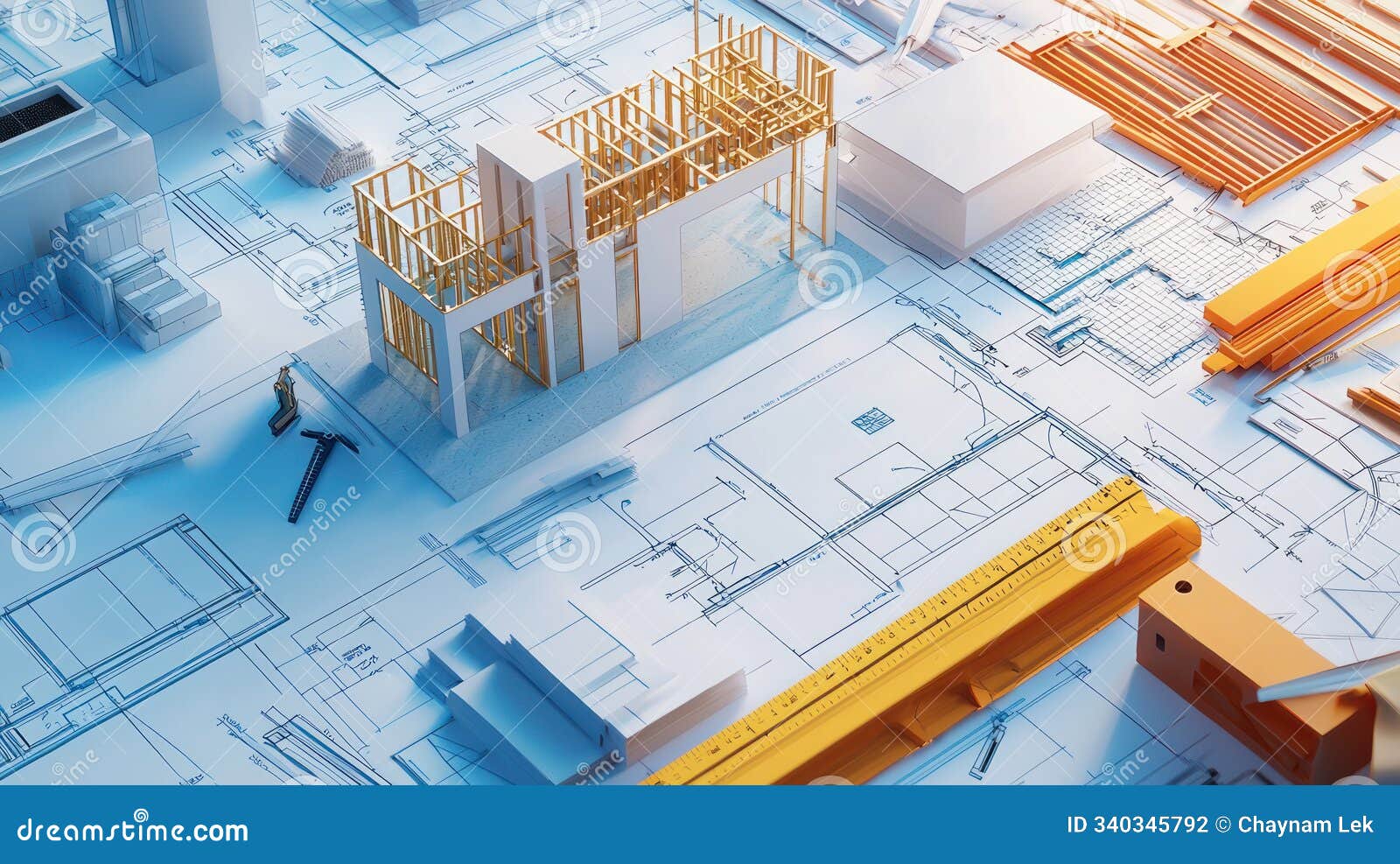 Blueprint and Building Materials Workspace Stock Illustration ...