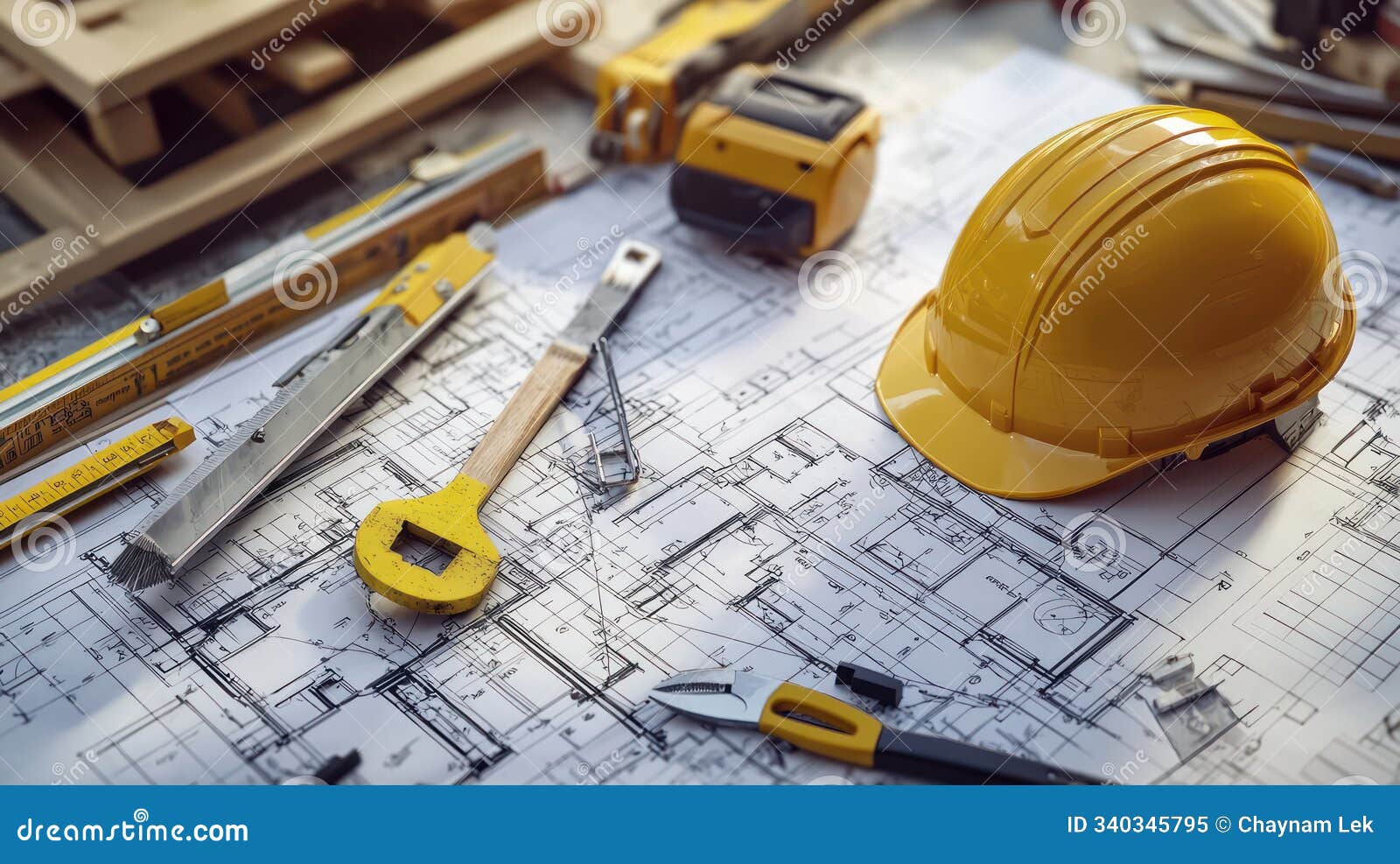Blueprint and Building Materials Workspace Stock Illustration ...