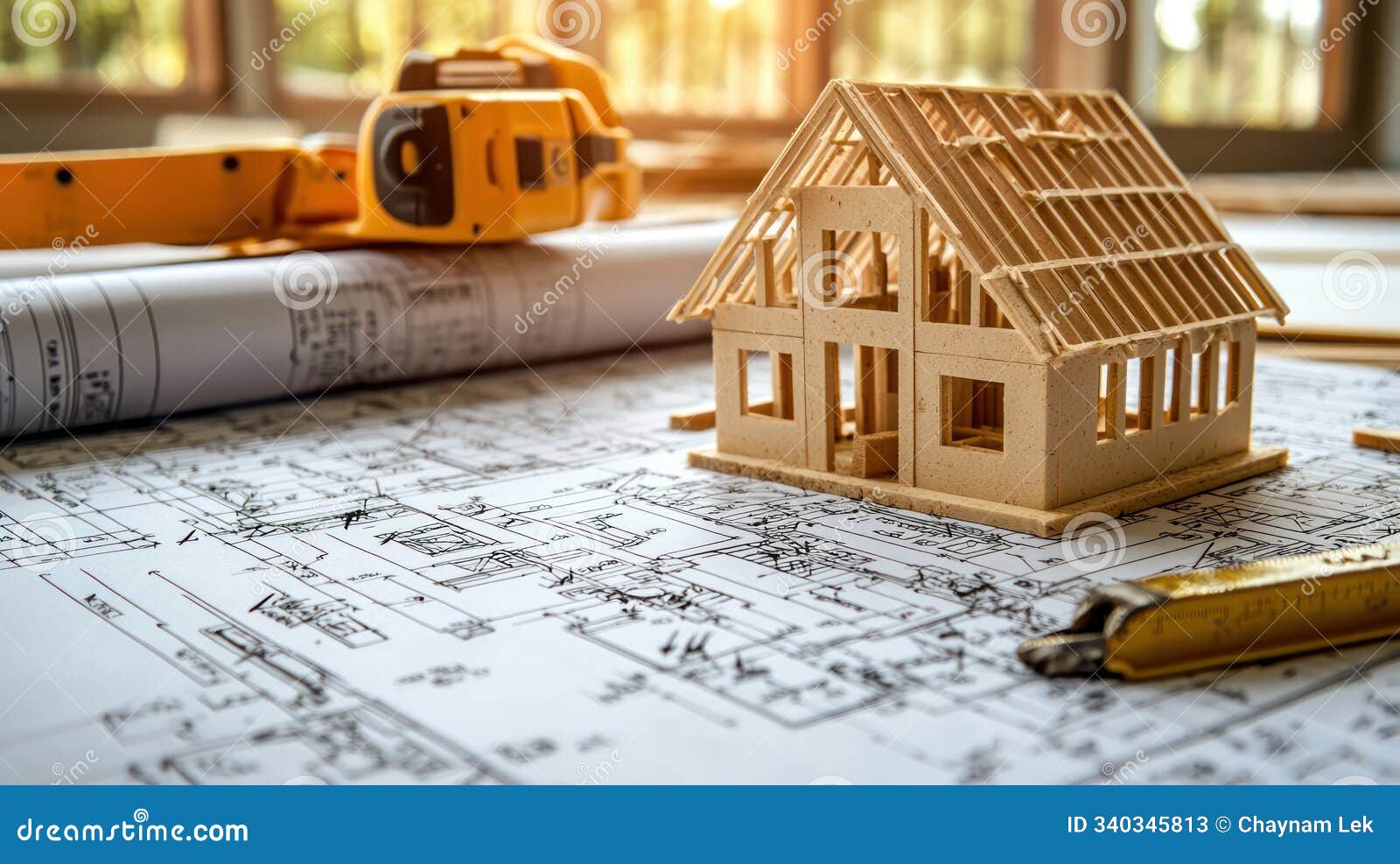 Blueprint and Building Materials Workspace Stock Illustration ...