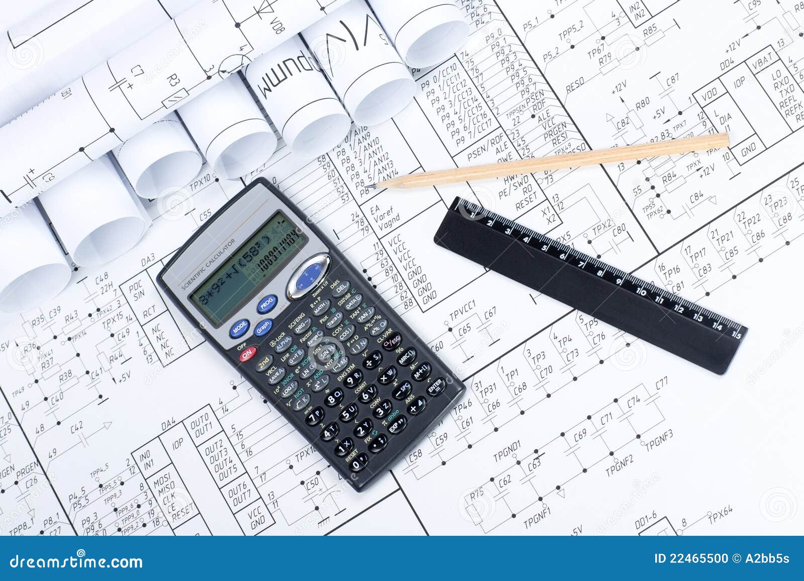 Blueprint & calculator stock photo. Image of drawing - 22465500