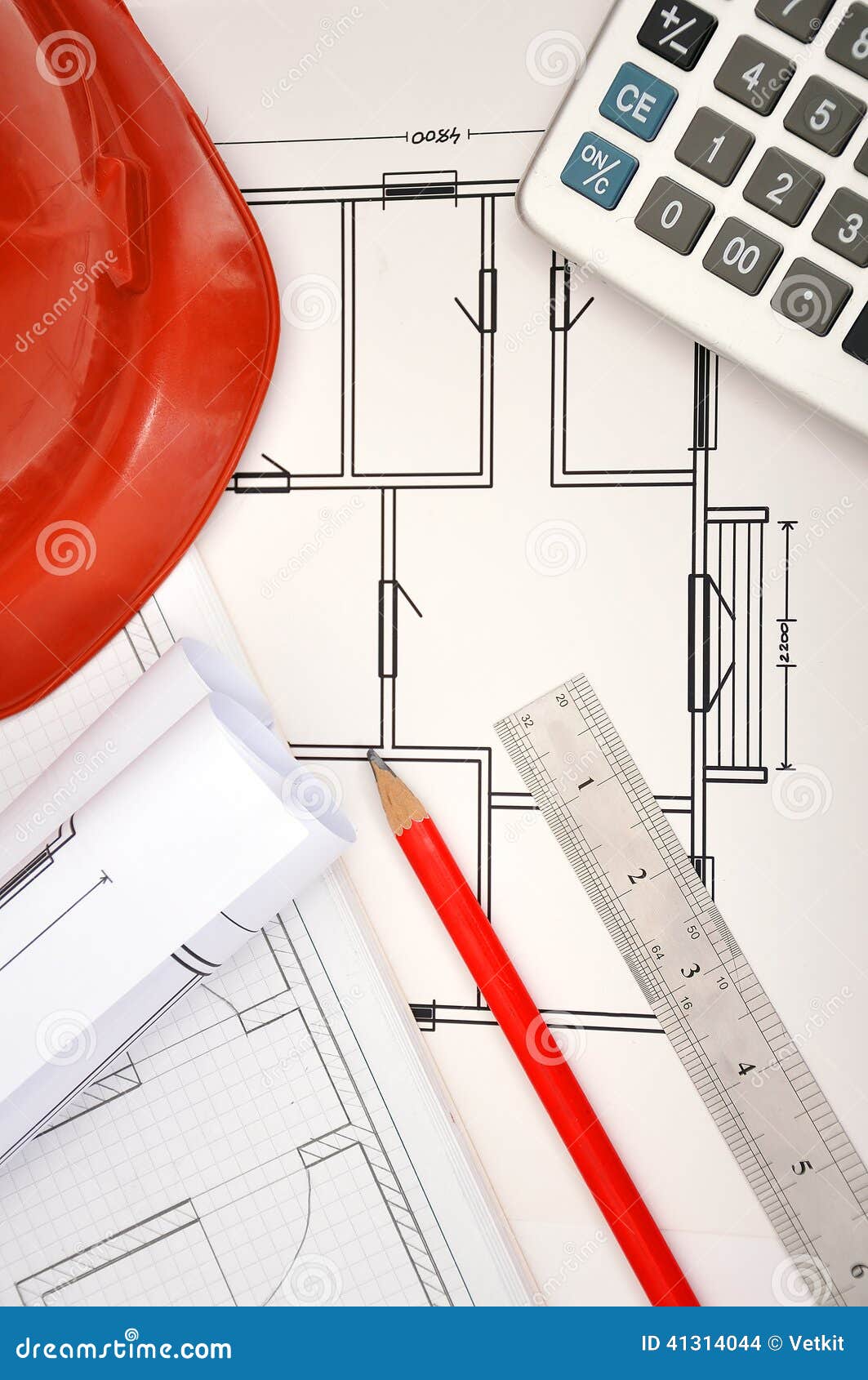 Blueprint, Calculator and Tools Stock Photo - Image of project, plan ...
