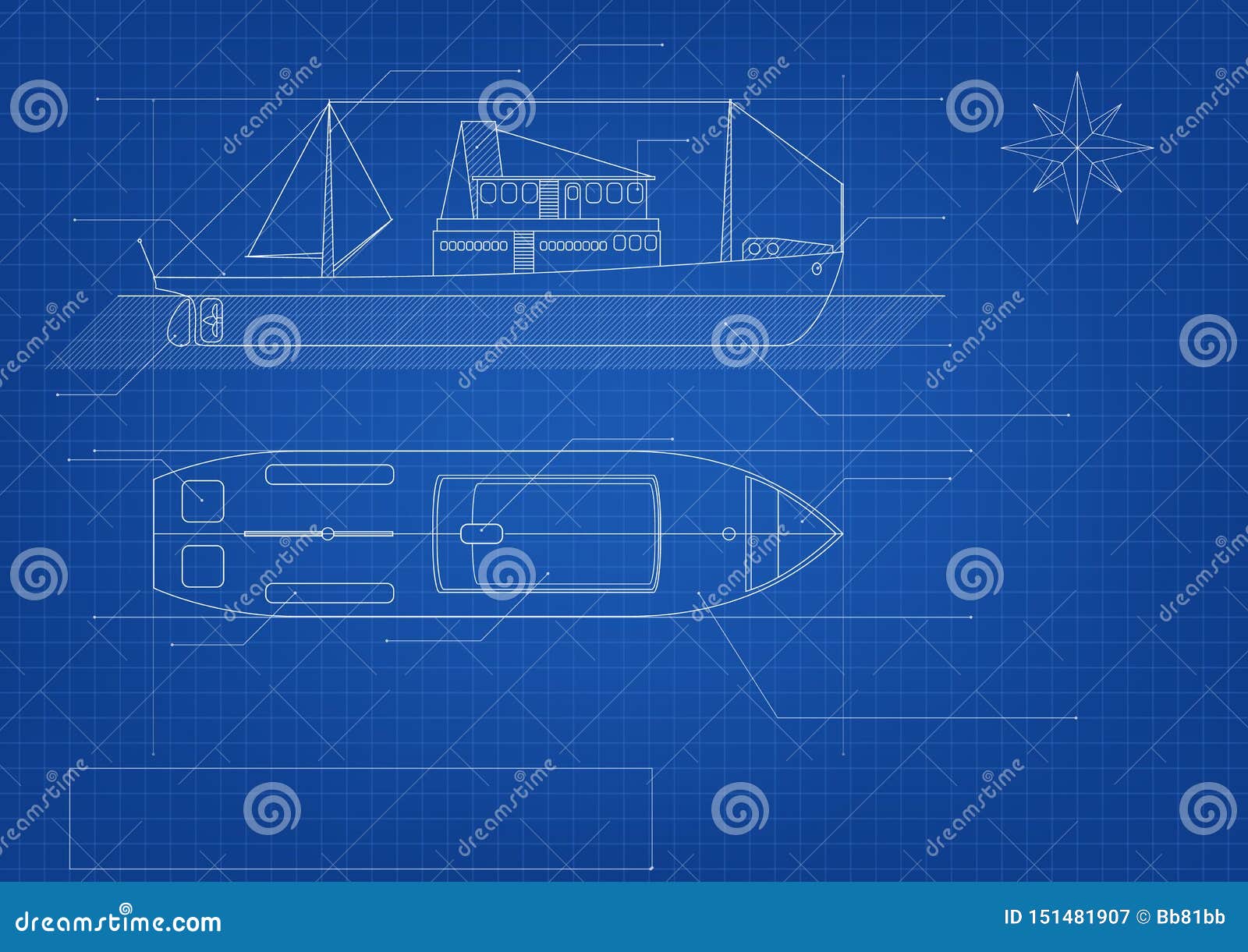 Blueprint of Cargo Ship on Blue Background Stock Vector - Illustration ...