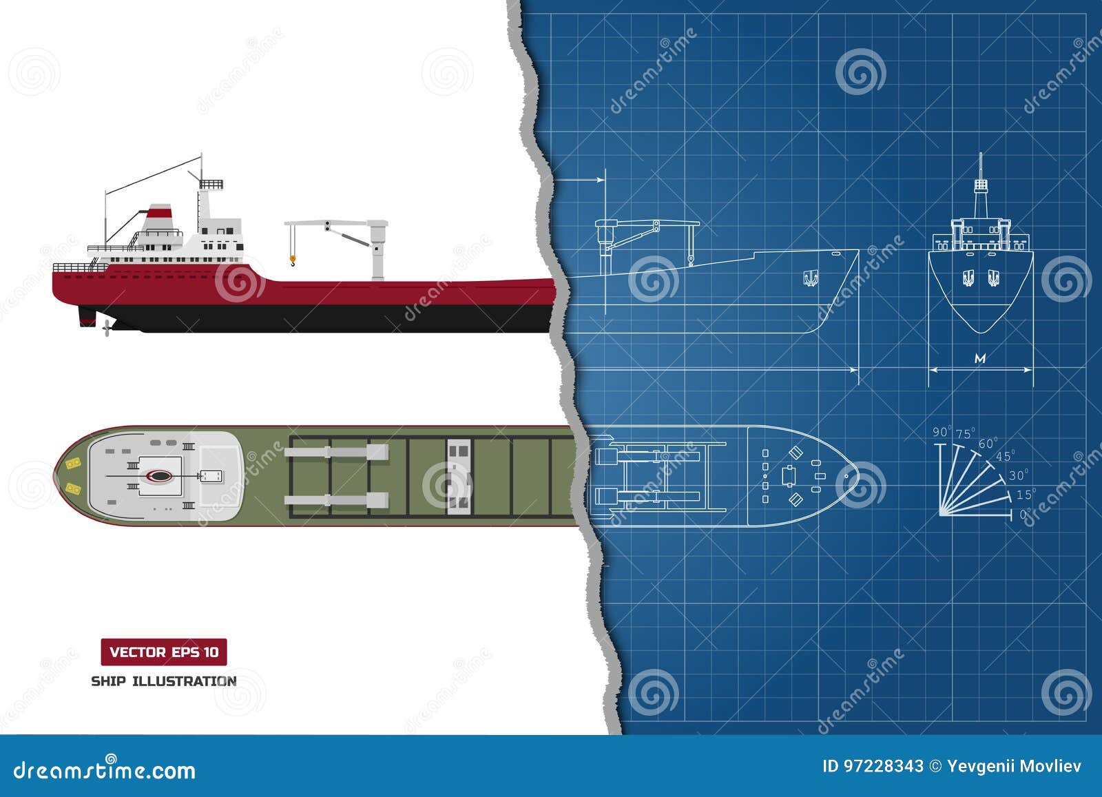 Blueprint of Cargo Ship. Top, Side and Front View Stock Vector ...