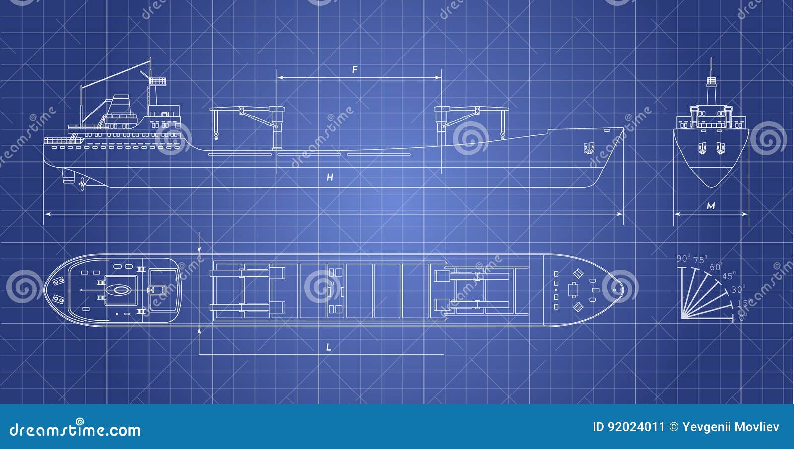 Blueprint of Cargo Ship on a White Background. Top, Side and Front View ...