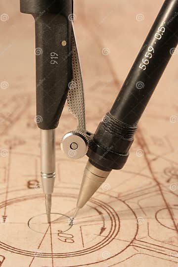 Blueprint and compasses stock image. Image of progress - 4425971