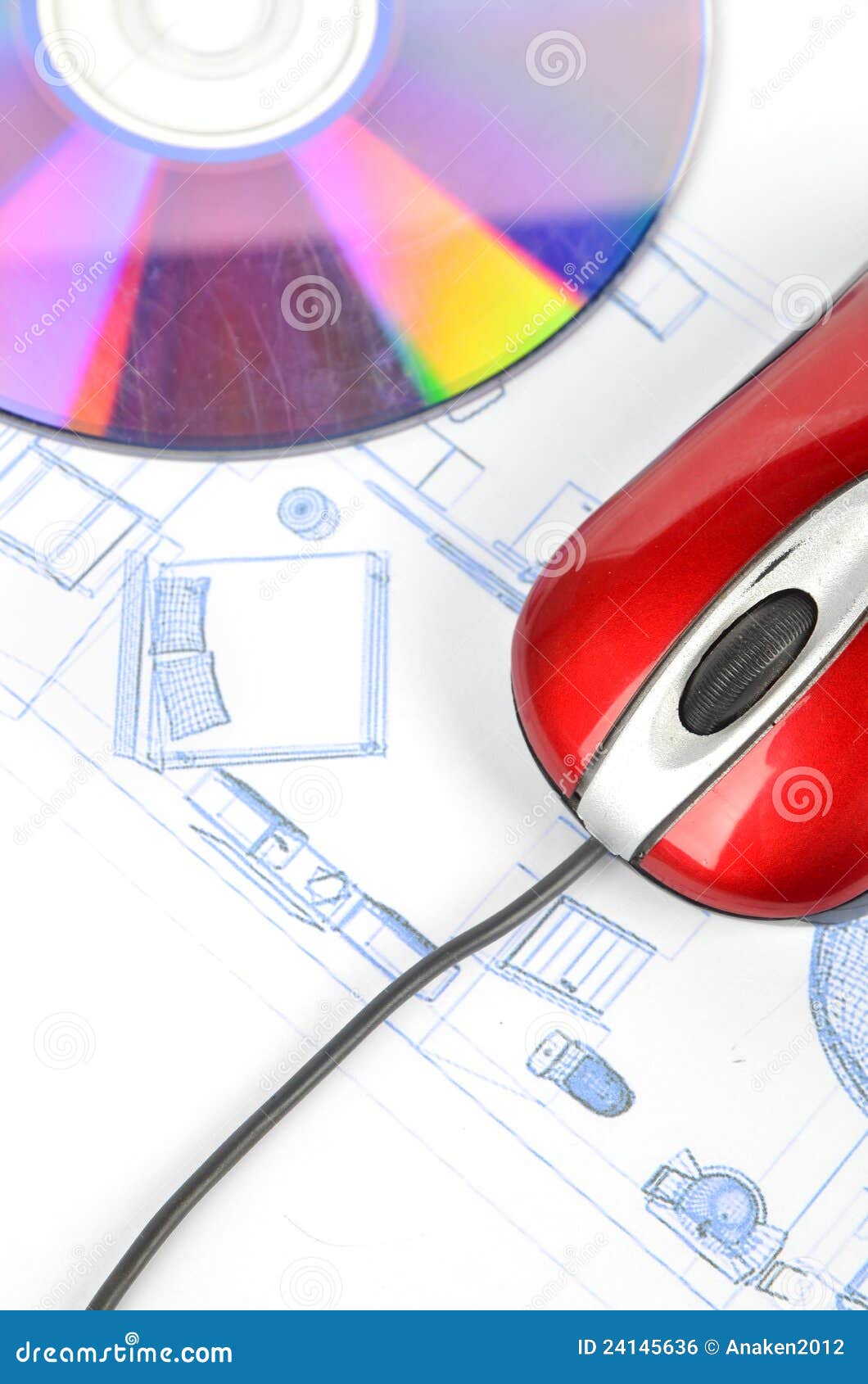 Blueprint and Computer Mouse with DVD Stock Photo - Image of home ...