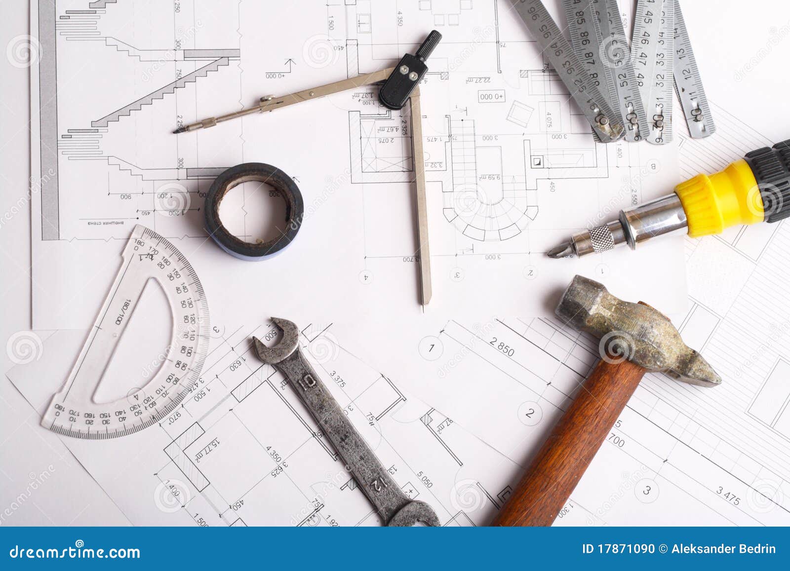 Blueprint for Construction Work Stock Photo - Image of interior ...