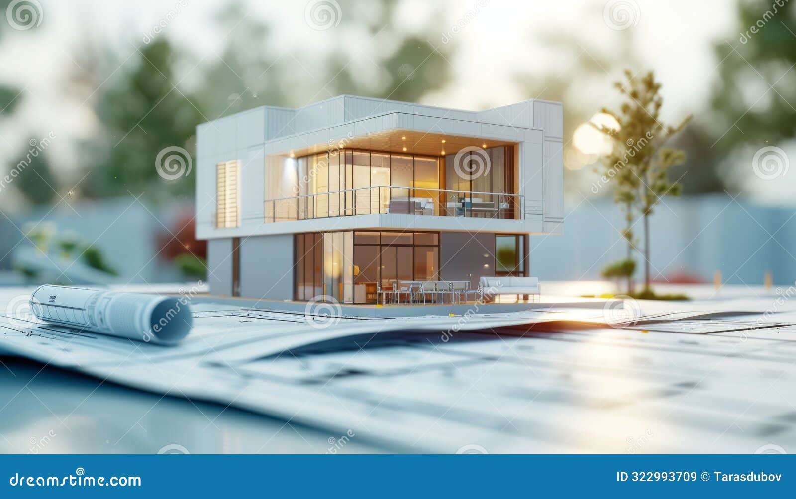 Blueprint Of 3D Home Design. Draft Model Architecture. Modern ...