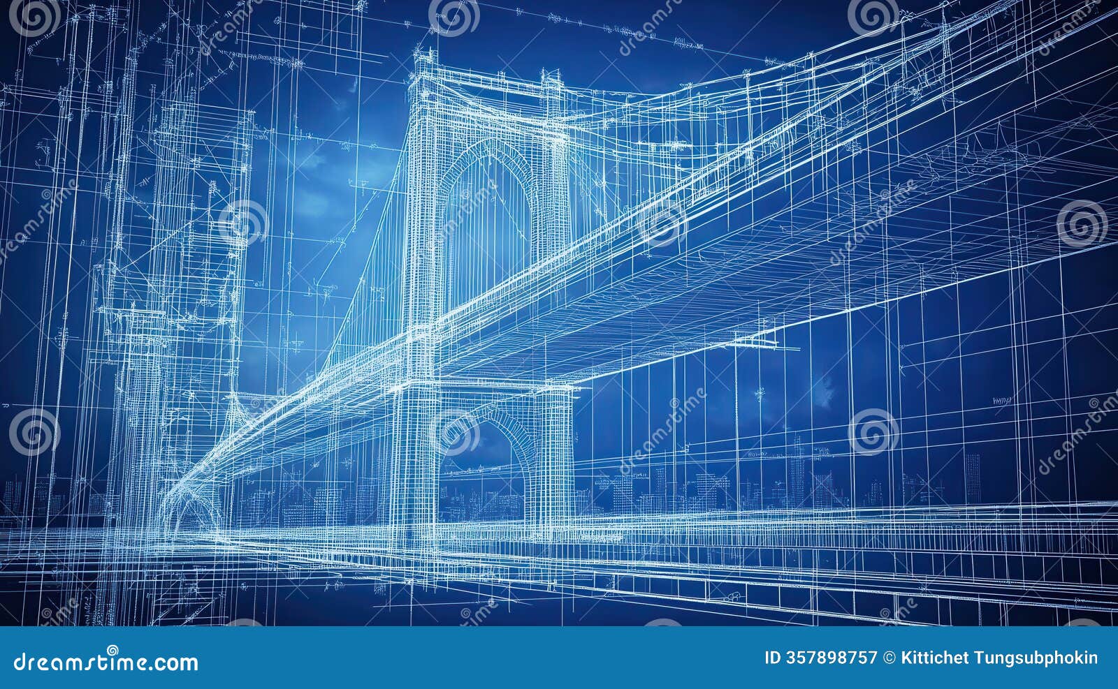 Detailed Structural Blueprint Of A Bridge With Beams, Supports, And ...