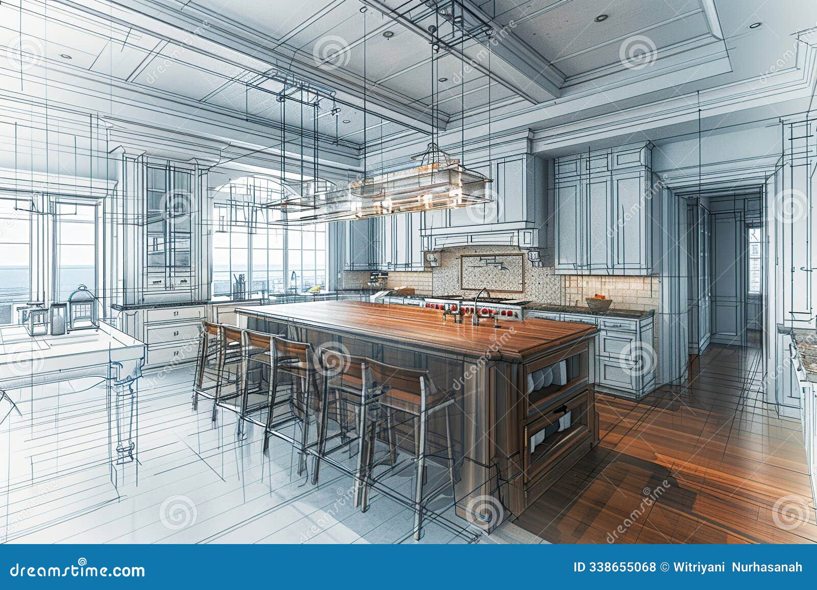 Kitchen Design Blueprint stock illustration. Illustration of windows ...