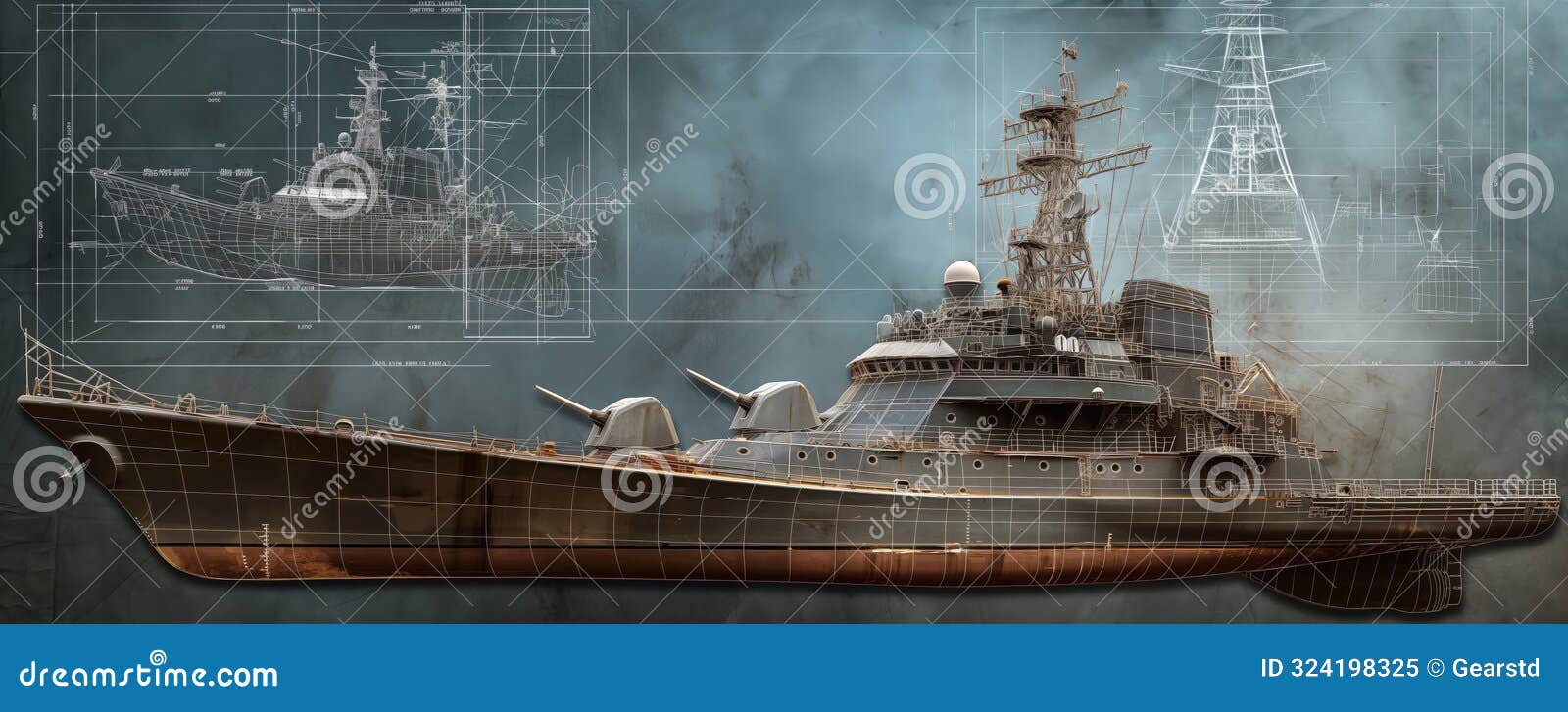Blueprint and Design of a Modern Warship in Detail Stock Image - Image ...