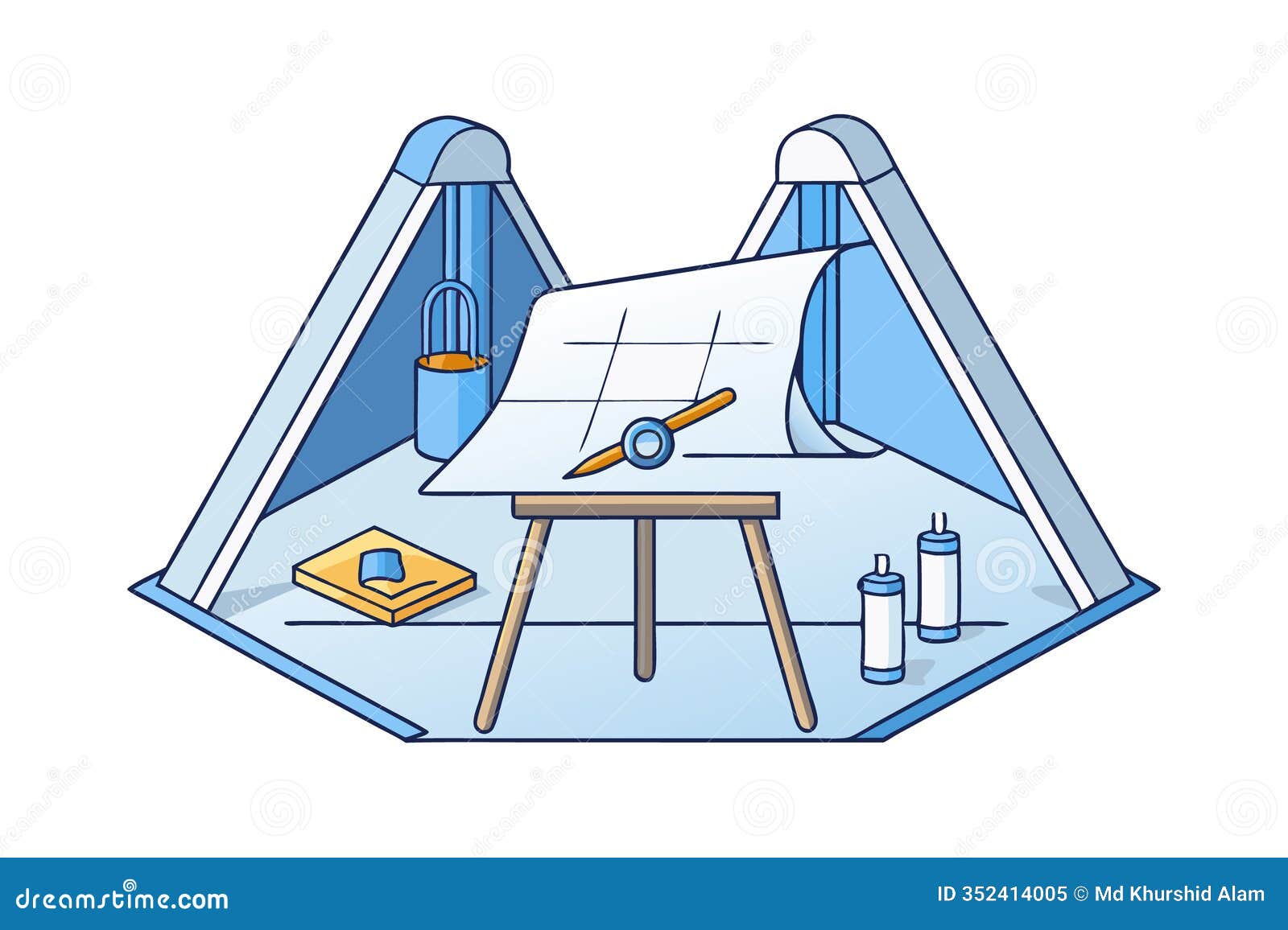 Blueprint Drafting Scene Featuring Precision Tools, Grid Paper, and ...