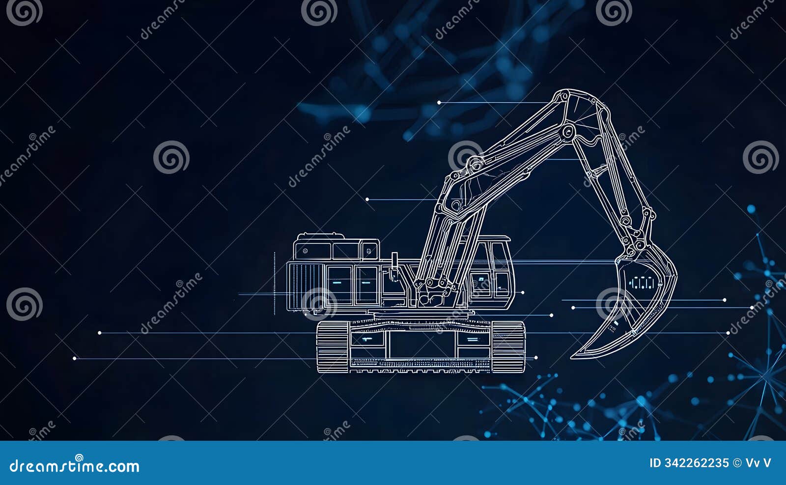 Blueprint of an Excavator on a Dark Background Stock Illustration ...