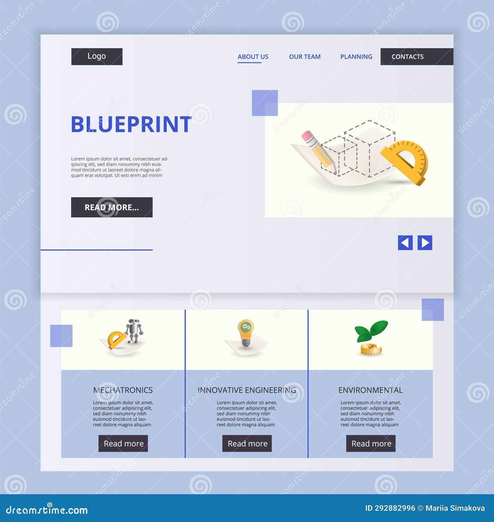 Blueprint Flat Landing Page Website Template. Mechatronics, Innovative ...