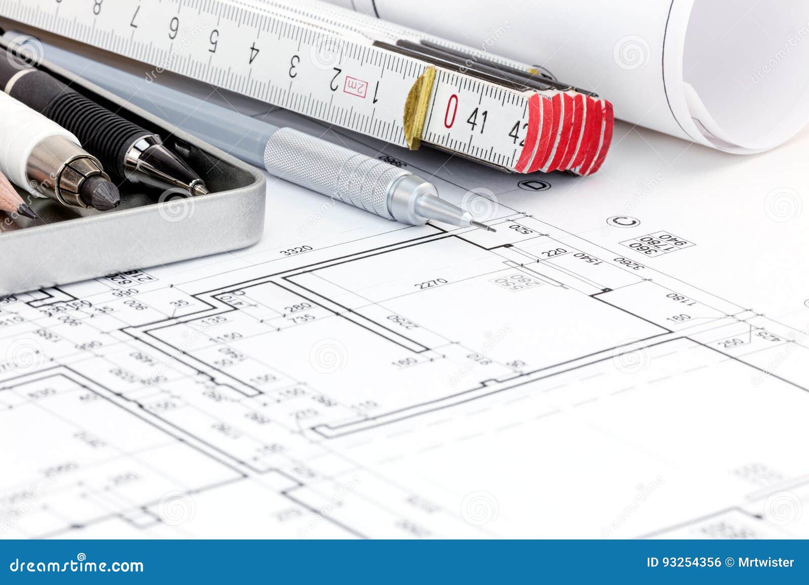 Blueprint Floor Plans of Modern Apartment with Drawing Tools Stock ...