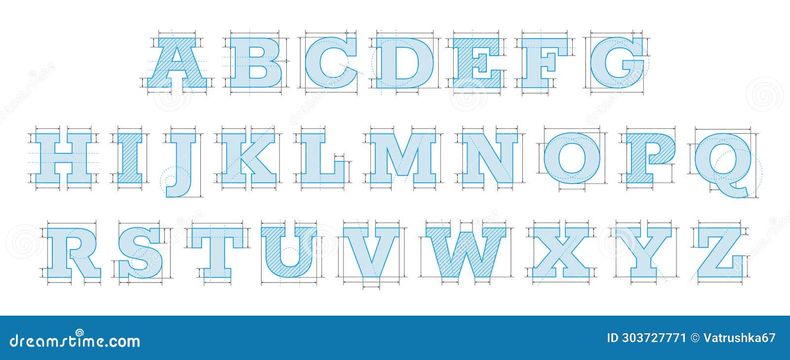 Blueprint Font. Modern Geometric Architectural Letters, Wireframe ...