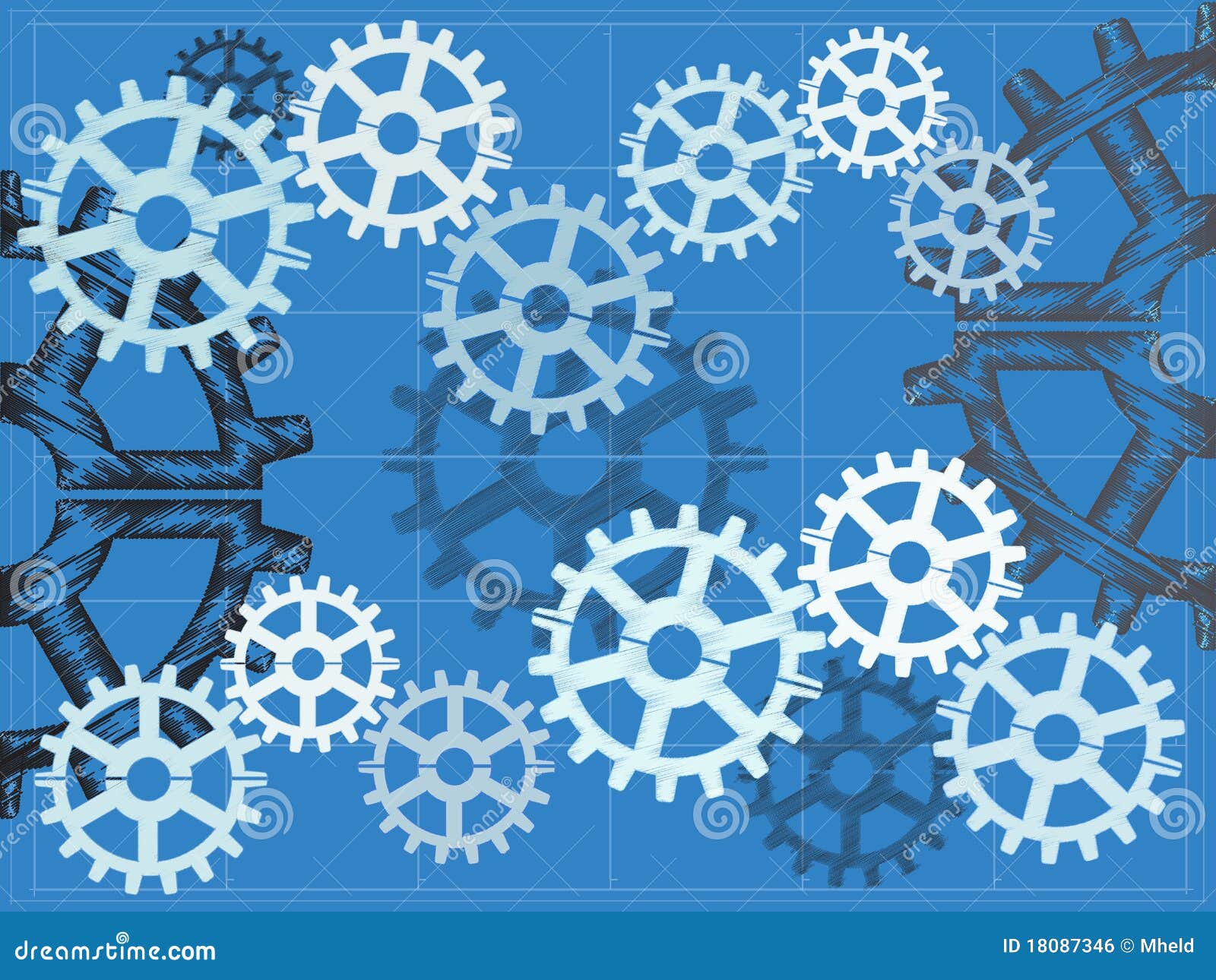 Blueprint Gears Sketchy Grid Illustration Stock Vector - Illustration ...