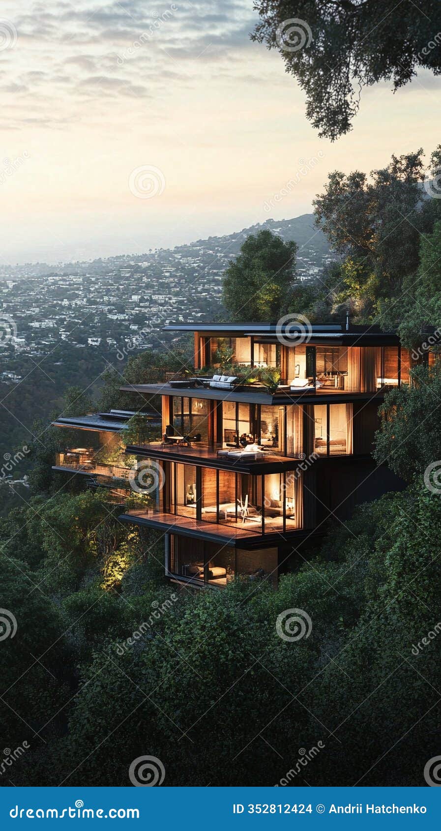 Blueprint Of A Hillside House With Cantilevered Structures And Expansive Decks Royalty-Free ...