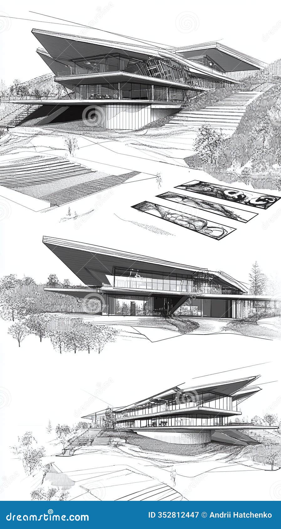 Blueprint of a Hillside House with Cantilevered Structures and ...