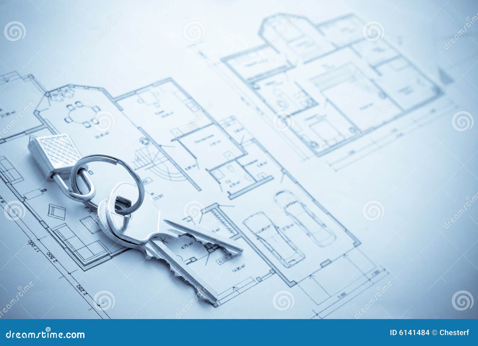 Blueprint Hose Plan with Keys Concept Stock Photo - Image of idea ...