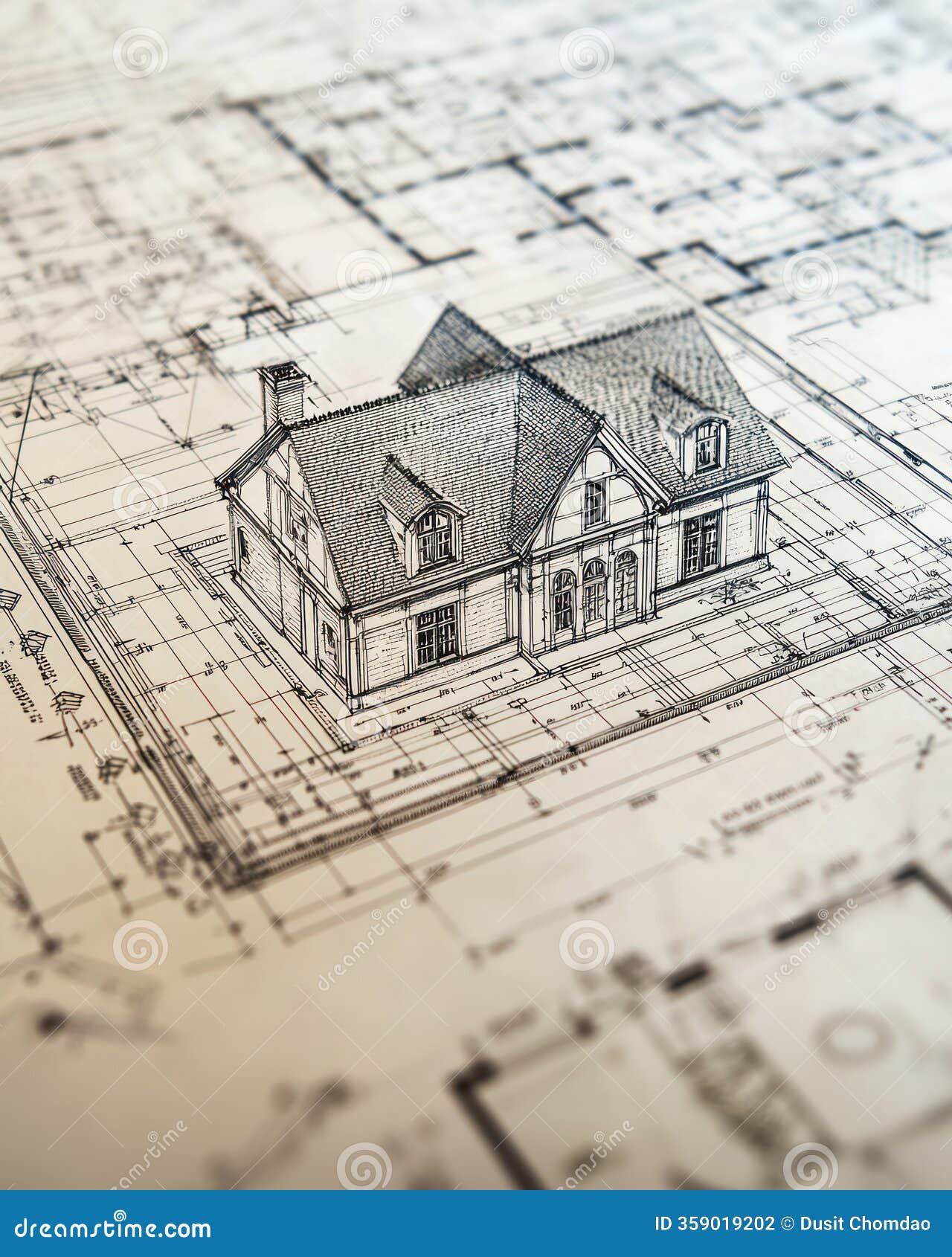 Blueprint of House Design, Architectural Plan with Detailed Layout ...