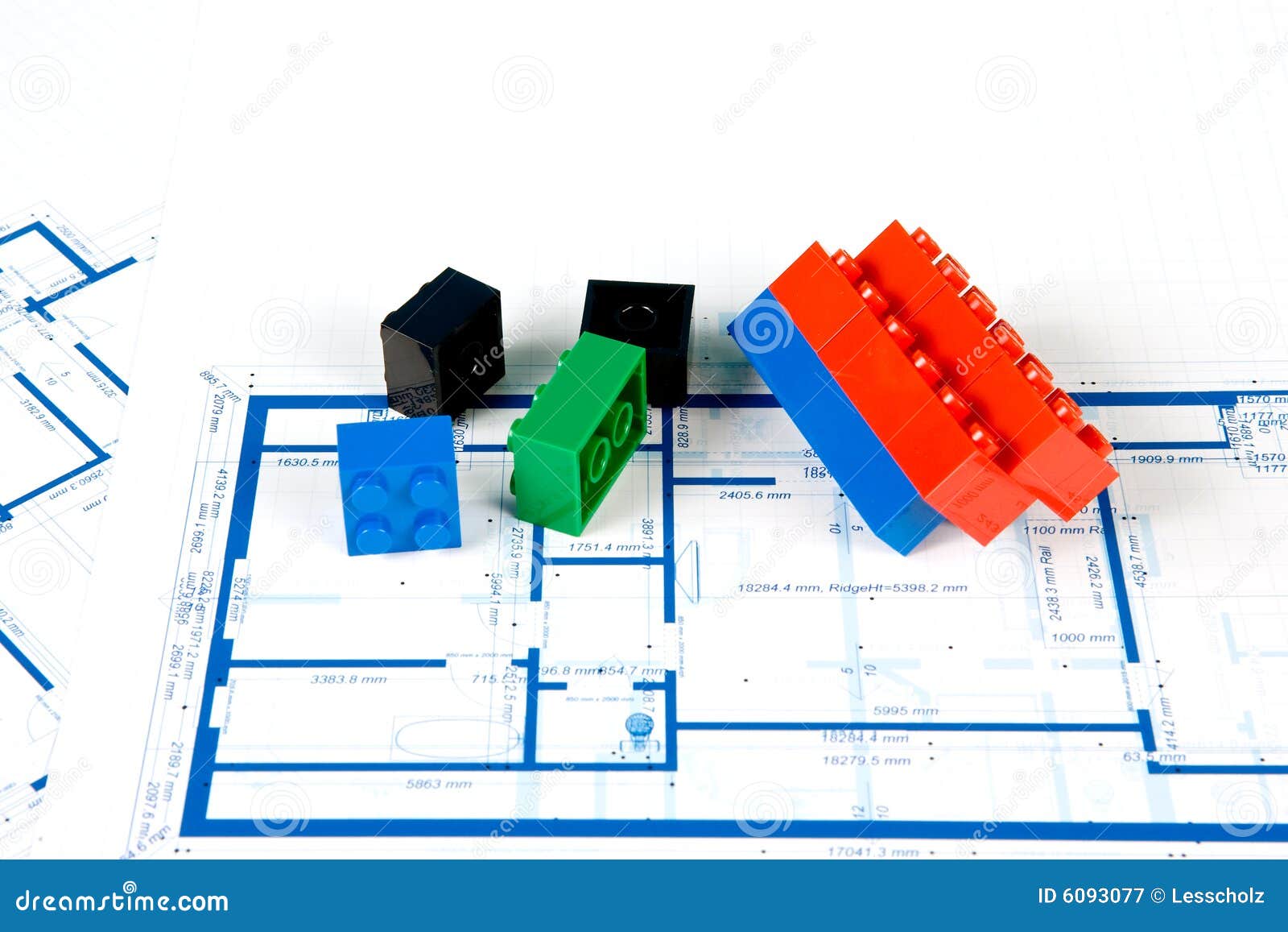 Blueprint For A House And Plastic Blocks Picture. Image: 6093077