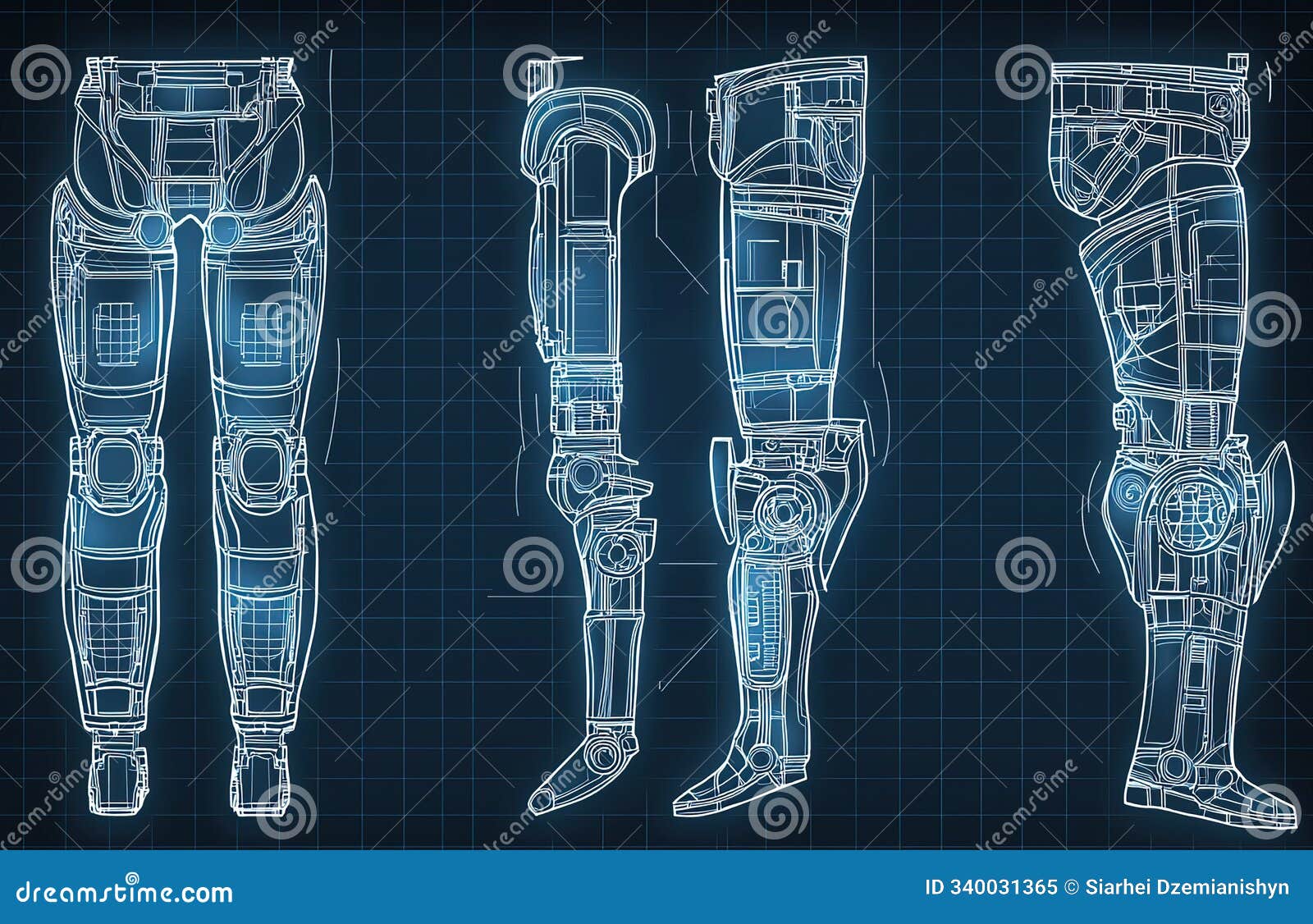 A Detailed Blueprint of Advanced Robotic Exoskeleton Legs Showing ...