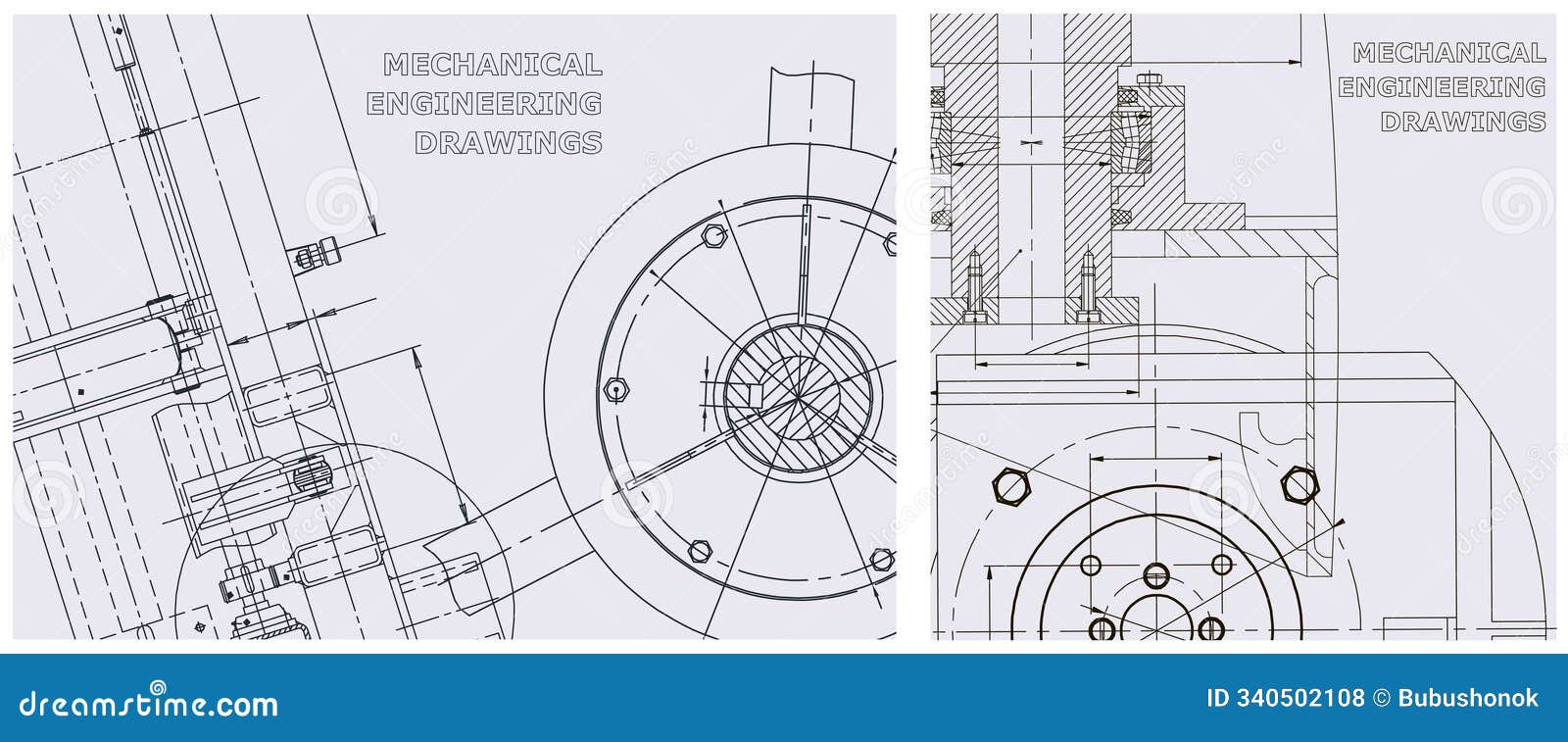 Blueprint Illustration Set. Engine Line Drawing Stock Illustration ...