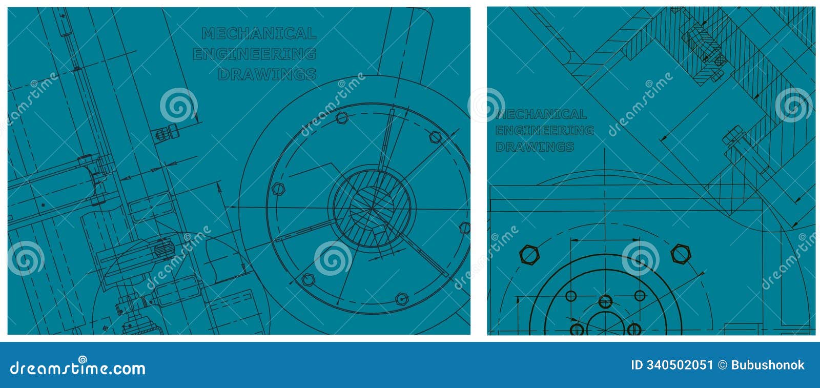 Blueprint Illustration Set. Engine Line Drawing Stock Vector ...