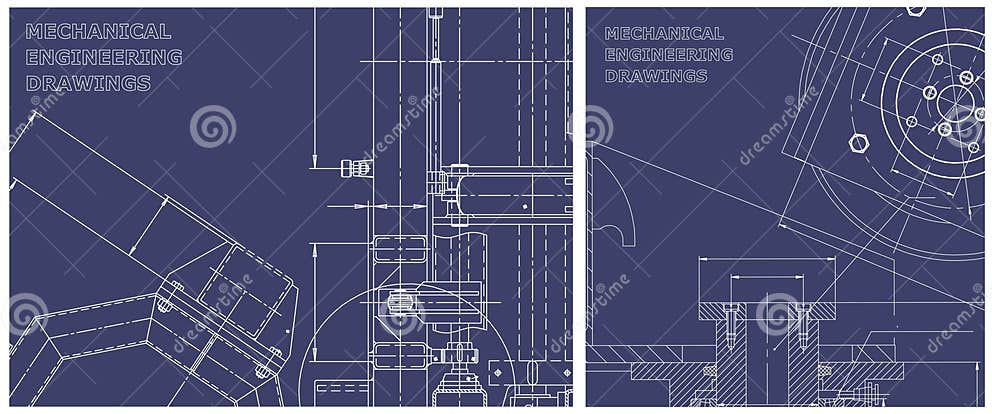 Blueprint Illustration Set. Engine Line Drawing Stock Vector ...