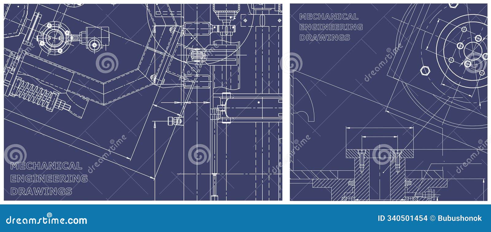 Blueprint Illustration Set. Engine Line Drawing Stock Vector ...