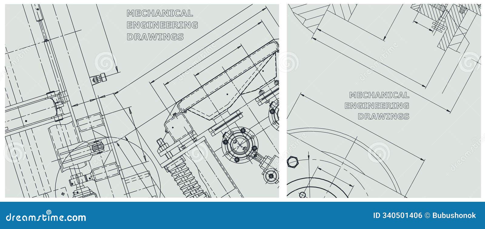 Blueprint Illustration Set. Engine Line Drawing Stock Vector ...