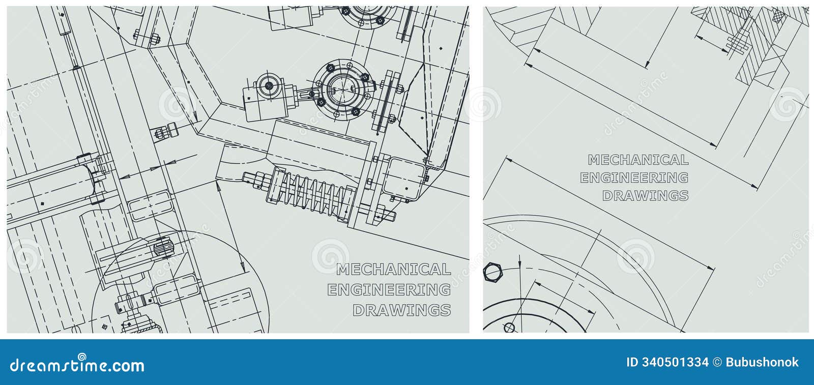 Blueprint Illustration Set. Engine Line Drawing Stock Vector ...