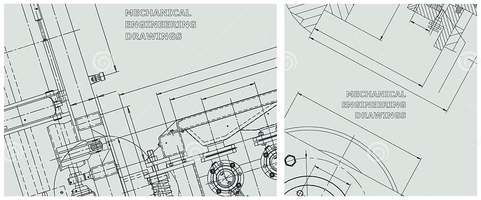 Blueprint Illustration Set. Engine Line Drawing Stock Vector ...