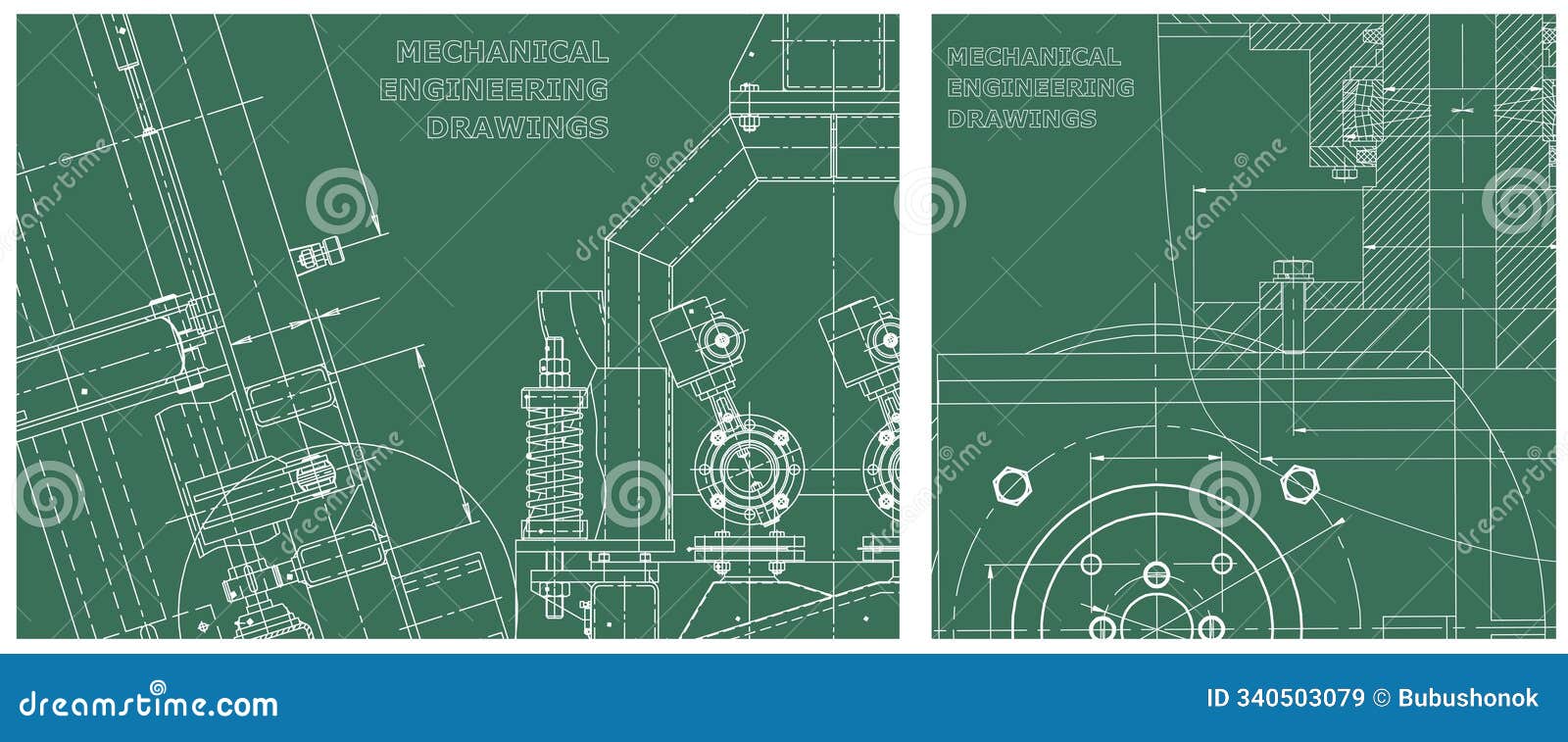 Blueprint Illustration Set. Engine Line Drawing Stock Vector ...