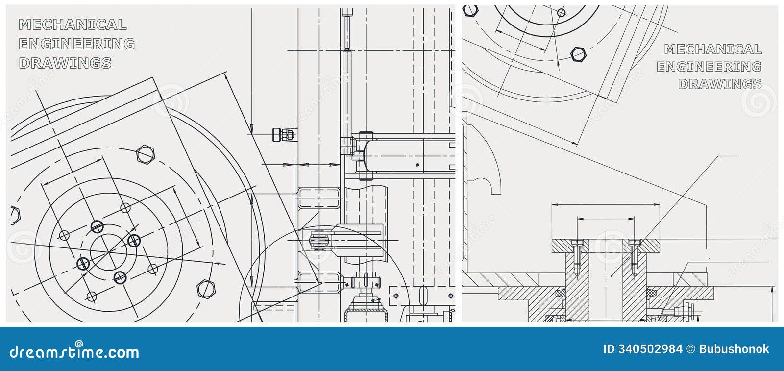 Blueprint Illustration Set. Engine Line Drawing Stock Vector ...