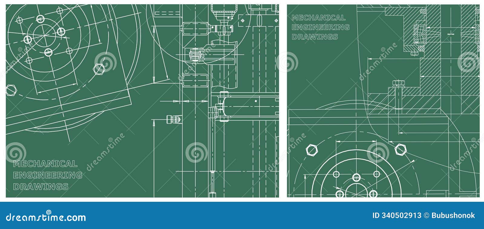 Blueprint Illustration Set. Engine Line Drawing Stock Vector ...