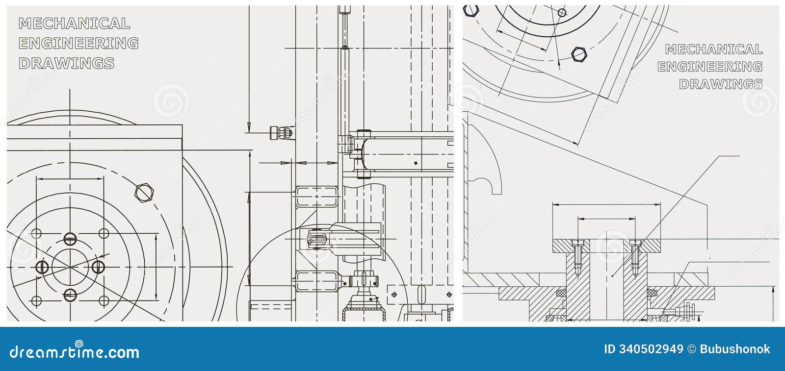 Blueprint Illustration Set. Engine Line Drawing Stock Vector ...
