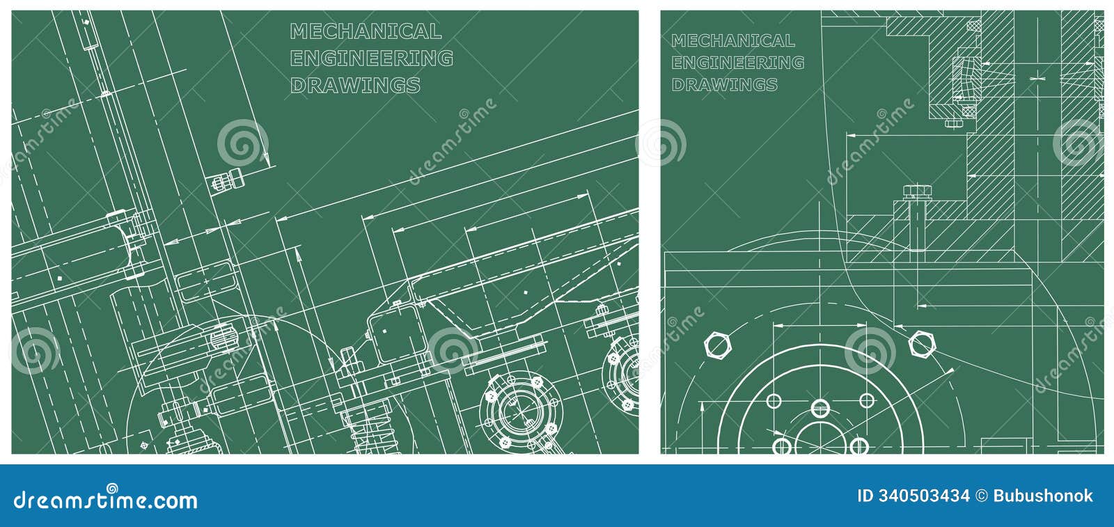 Blueprint Illustration Set. Engine Line Drawing Stock Vector ...