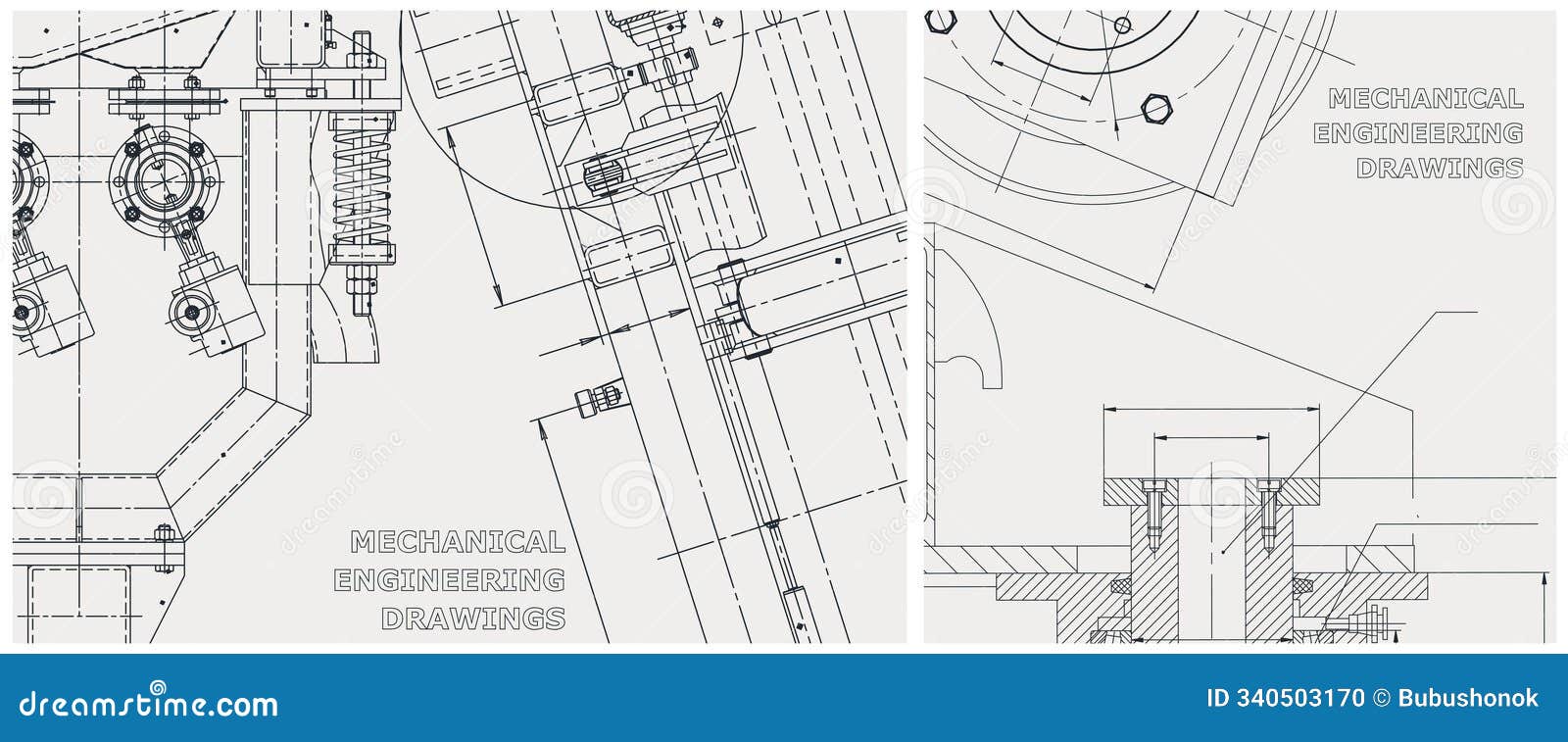 Blueprint Illustration Set. Engine Line Drawing Stock Vector ...