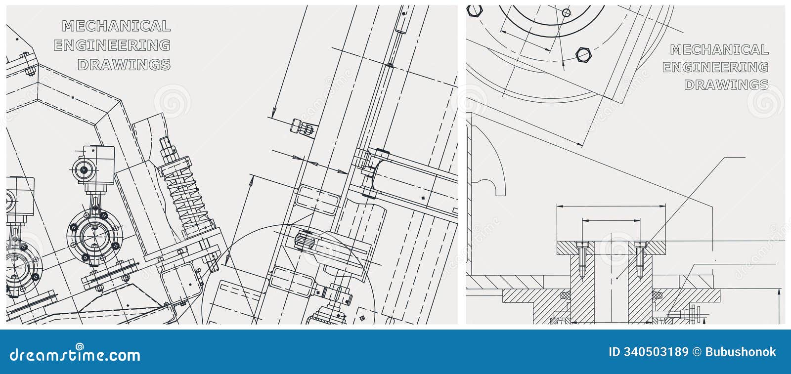 Blueprint Illustration Set. Engine Line Drawing Stock Vector ...
