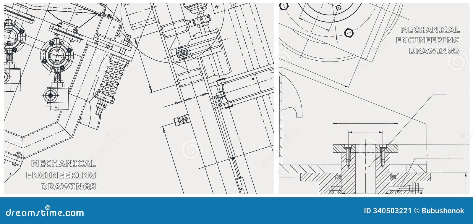 Blueprint Illustration Set. Engine Line Drawing Stock Vector ...