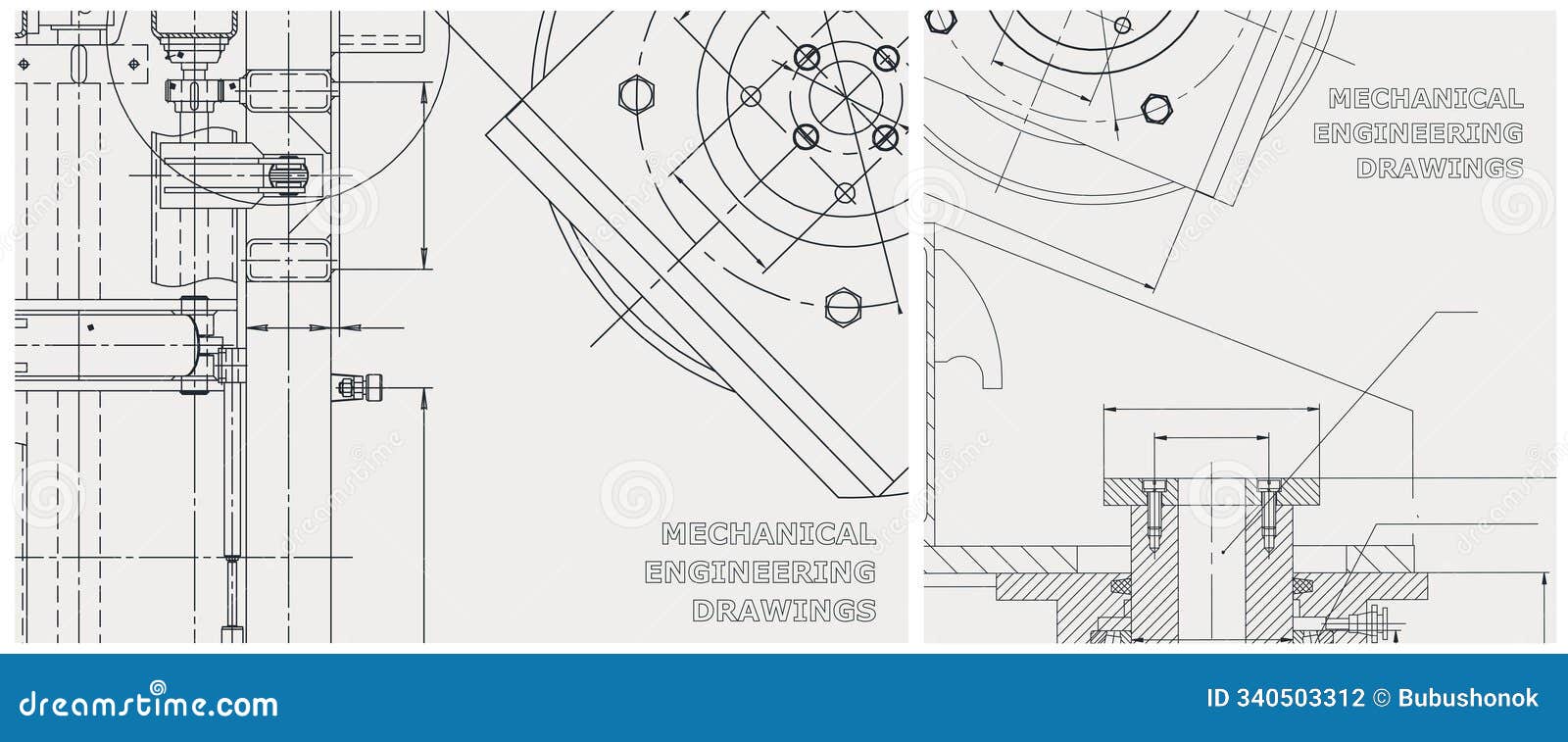 Blueprint Illustration Set. Engine Line Drawing Stock Vector ...