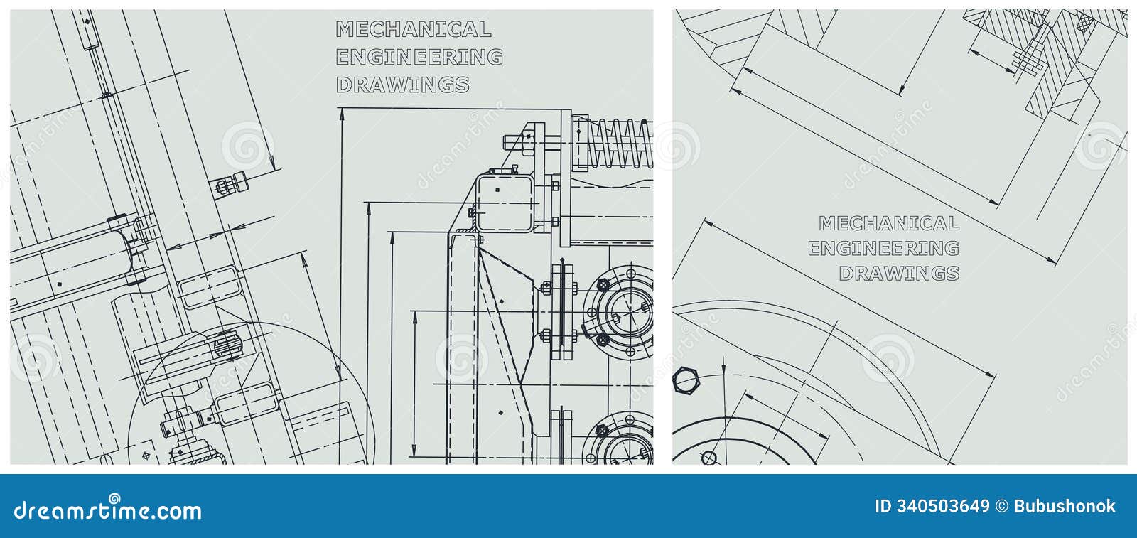 Blueprint Illustration Set. Engine Line Drawing Stock Vector ...