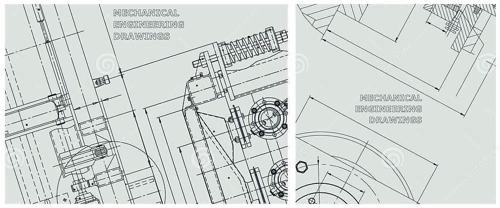 Blueprint Illustration Set. Engine Line Drawing Stock Vector ...