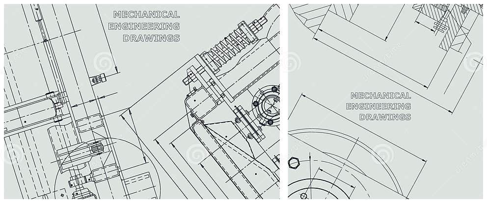 Blueprint Illustration Set. Engine Line Drawing Stock Vector ...