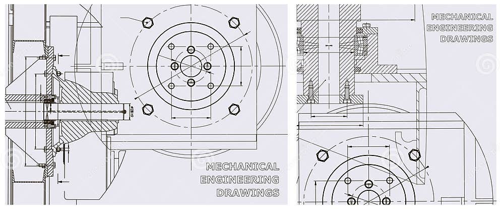 Blueprint Illustration Set. Engine Line Drawing Stock Vector ...