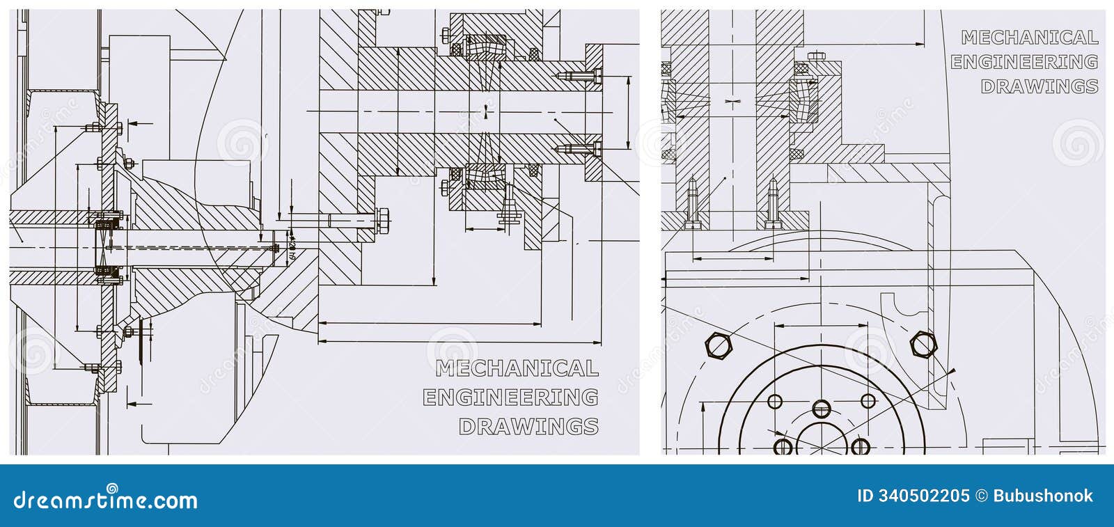 Blueprint Illustration Set. Engine Line Drawing Stock Vector ...